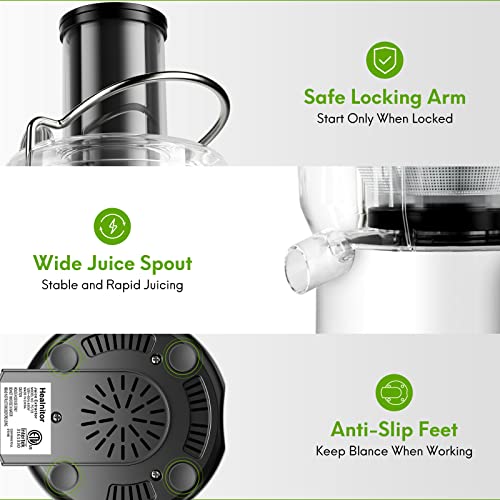 650W 3 Speeds Juicer Machines Vegetable and Fruit, Healnitor Centrifugal Juice Extractor with Big Mouth 3β Feed Chute, Easy to Clean, BPA-Free Compact Centrifugal Juice Maker, White