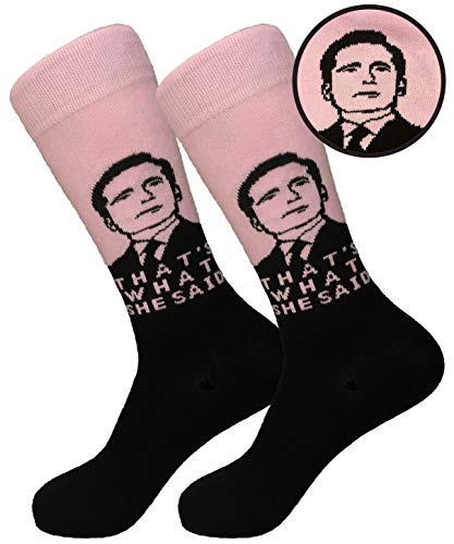 Balanced Co. That's What She Said Dress Socks Michael Scott Funny Socks Crazy Socks Casual Cotton Crew Socks (Pink)