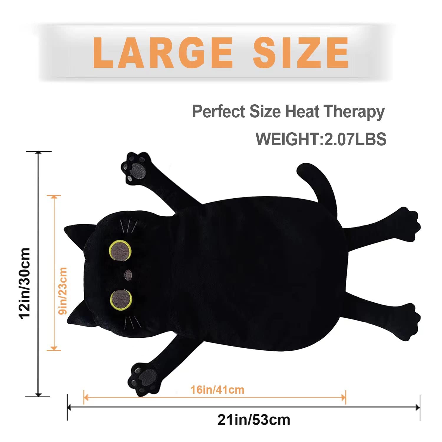 Large Microwave Heating Pad with Washable Cover 21 * 12" Microwavable Heating Pads for Cramps, Back, Neck Shoulder Pain Relief, Cordless Weighted Moist Heat Pack, Black Cat