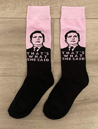 Balanced Co. That's What She Said Dress Socks Michael Scott Funny Socks Crazy Socks Casual Cotton Crew Socks (Pink)