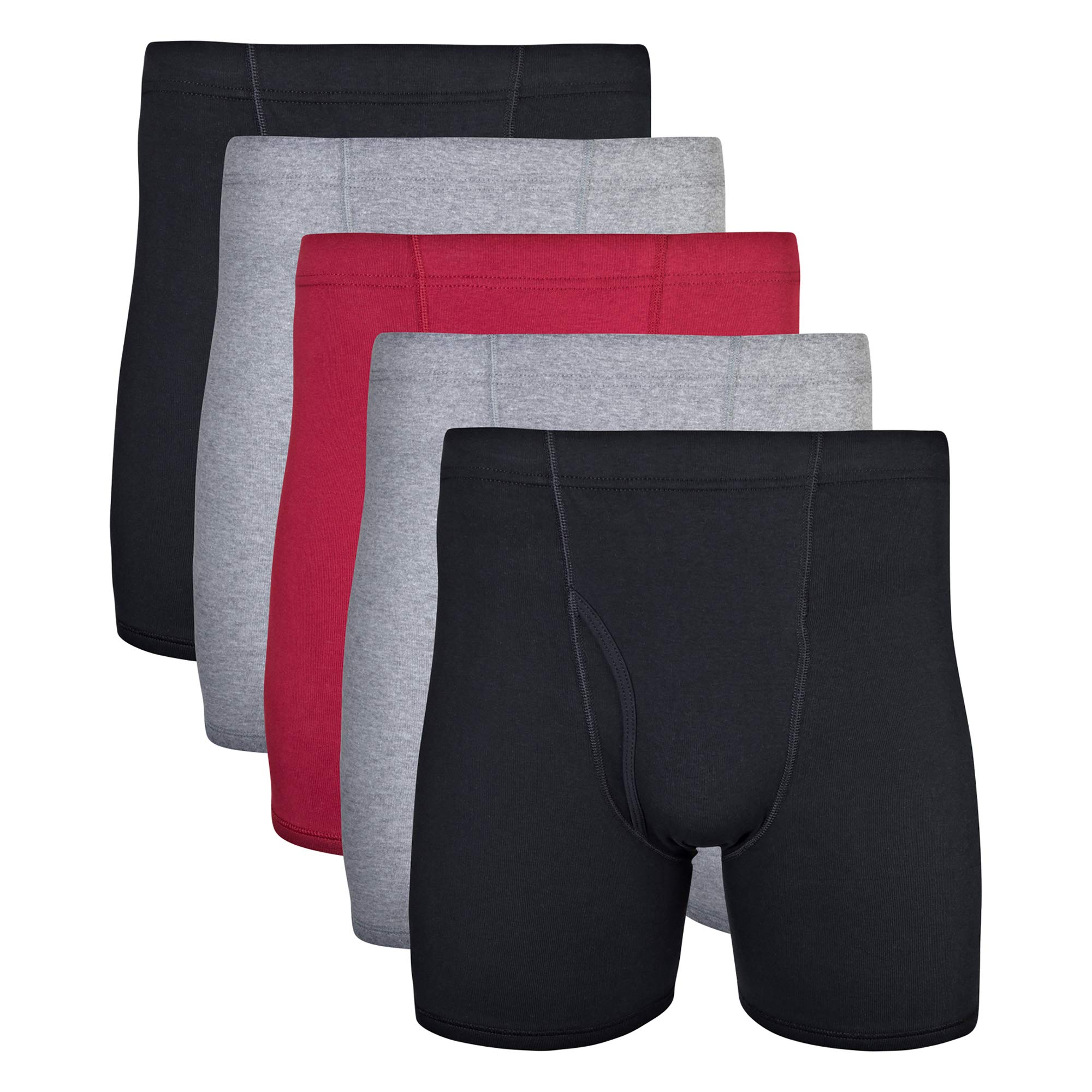 Gildan Men's Underwear Covered Waistband Boxer Briefs, Multipack, Mixed Garnet (5-Pack), Large