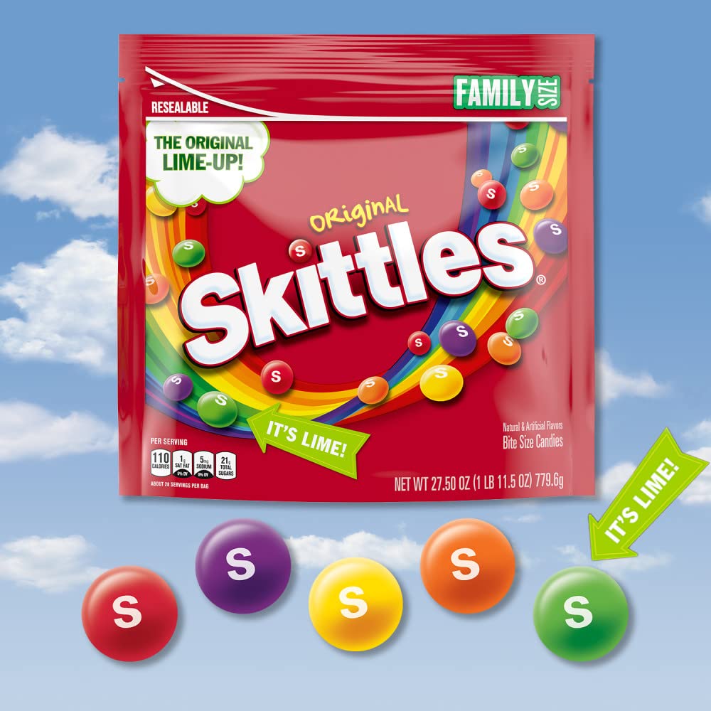 SKITTLES Original Chewy Colorful Rainbow Easter Egg Basket Candy Filler, Family Size, 27.5 Oz Resealable Bulk Bag