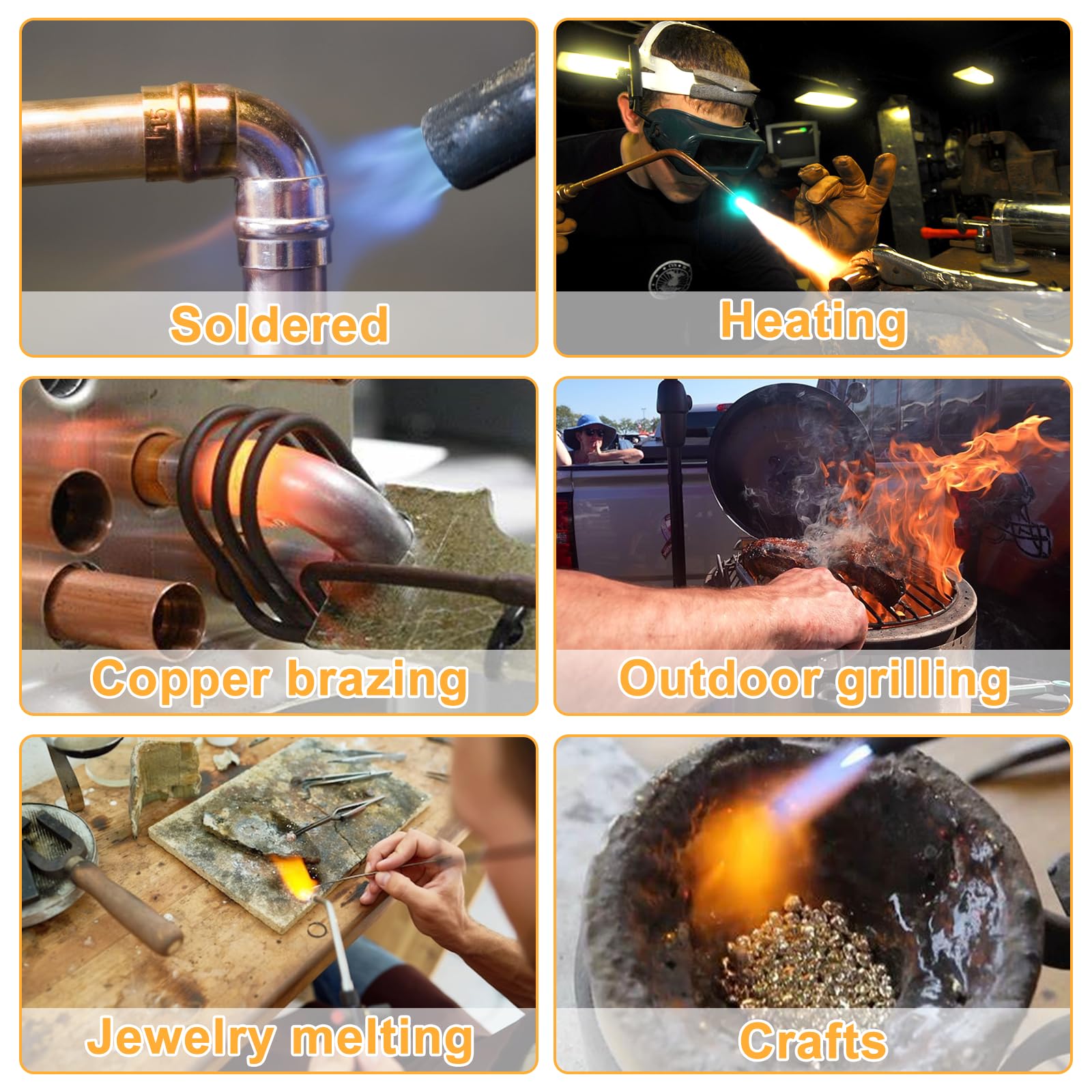 Brass Welding Torch Compatible with MAPP and Oxygen - Soldering, Welding, Heating, Plumbing Micro Mini Propane Torch with Brazing, Sparker, and Protection Glass