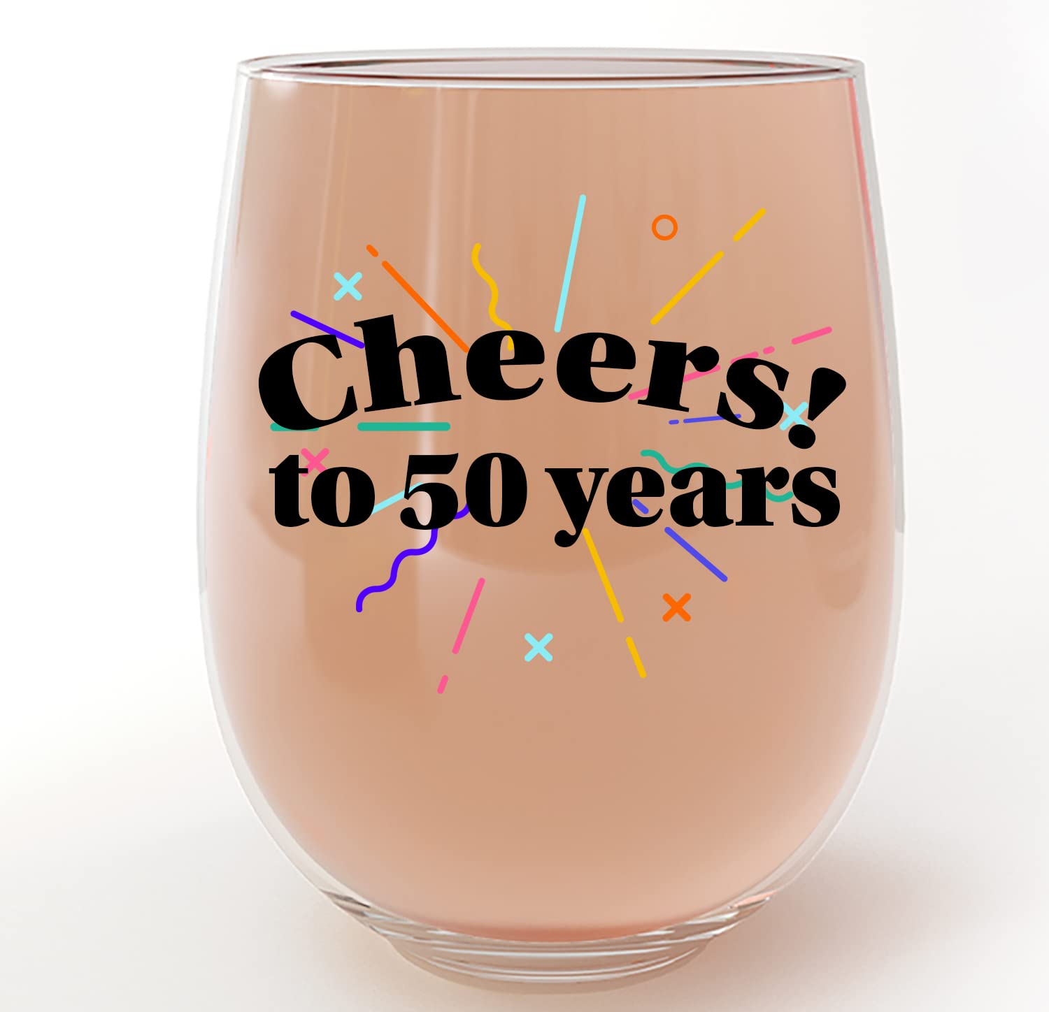 Spotted Dog Company Cheers! To 50 Years, Printed, 17oz Stemless Wine Glass, Happy 50th Birthday Decorations, 50th Birthday Gifts for Men, Birthday Gift Ideas, Wine Glass Cups, Drinking Decor