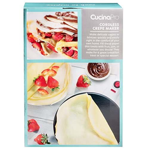 CucinaPro Cordless Crepe Maker - FREE Recipe Guide, Non Stick Dipping Plate plus Electric Base and Batter Spatula, Portable and Compact Baker, Unique Homemade Easter Morning Breakfast Treat or Gift