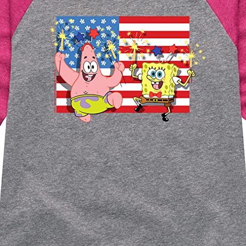 HYBRID APPAREL - Spongebob Squarepants - Patrick Sparkers Flag - Toddler & Youth Girls Raglan Tee - Size 3T