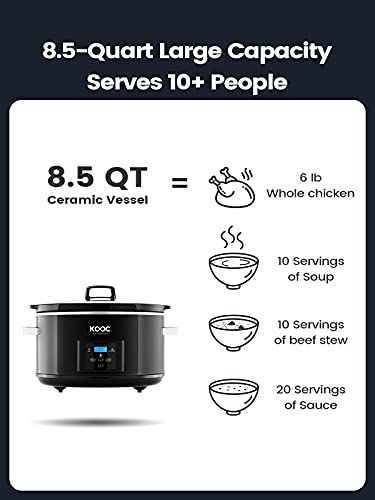 KOOC 8.5-Quart Programmable Slow Cooker, Larger than 8 Quart, More Practical than 10 Quart, with Digital Countdown Timer, Free Liners Included for Easy Clean-up, Upgraded Ceramic pot, Adjustable Temp, Nutrient Loss Reduction, Black, Oval…