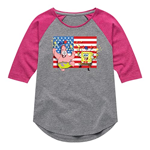 HYBRID APPAREL - Spongebob Squarepants - Patrick Sparkers Flag - Toddler & Youth Girls Raglan Tee - Size 3T