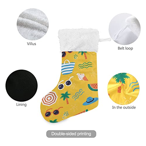 Kigai Christmas Stockings Cartoon Summer Patterns Large Candy Stockings Stuffers Kids Cute Xmas Sock Decorations 1PC for Home Holiday Party 12" x18"