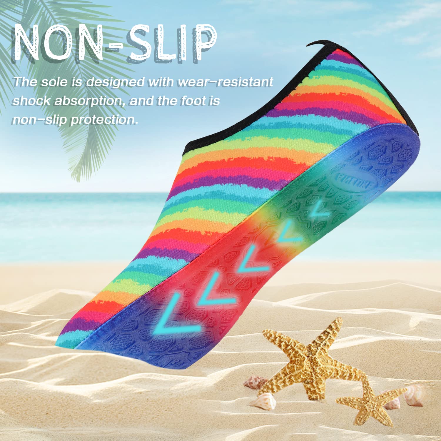ANLUKE Water Shoes Barefoot Aqua Yoga Socks Quick-Dry Beach Swim Surf Shoes for Women Men Stripe/Rainbow 38/39