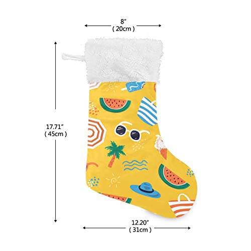 Kigai Christmas Stockings Cartoon Summer Patterns Large Candy Stockings Stuffers Kids Cute Xmas Sock Decorations 1PC for Home Holiday Party 12" x18"