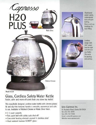 Capresso 259 Water Kettle, 10" x 8.25" x 6.25", Polished Chrome