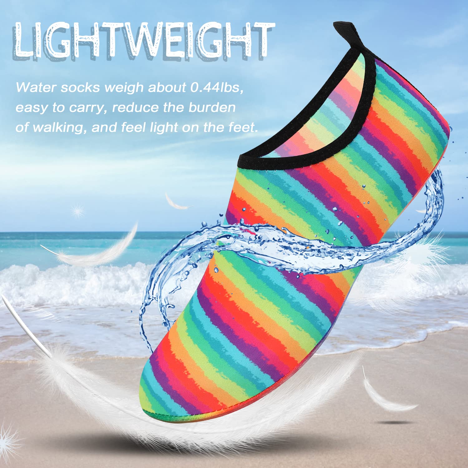 ANLUKE Water Shoes Barefoot Aqua Yoga Socks Quick-Dry Beach Swim Surf Shoes for Women Men Stripe/Rainbow 38/39