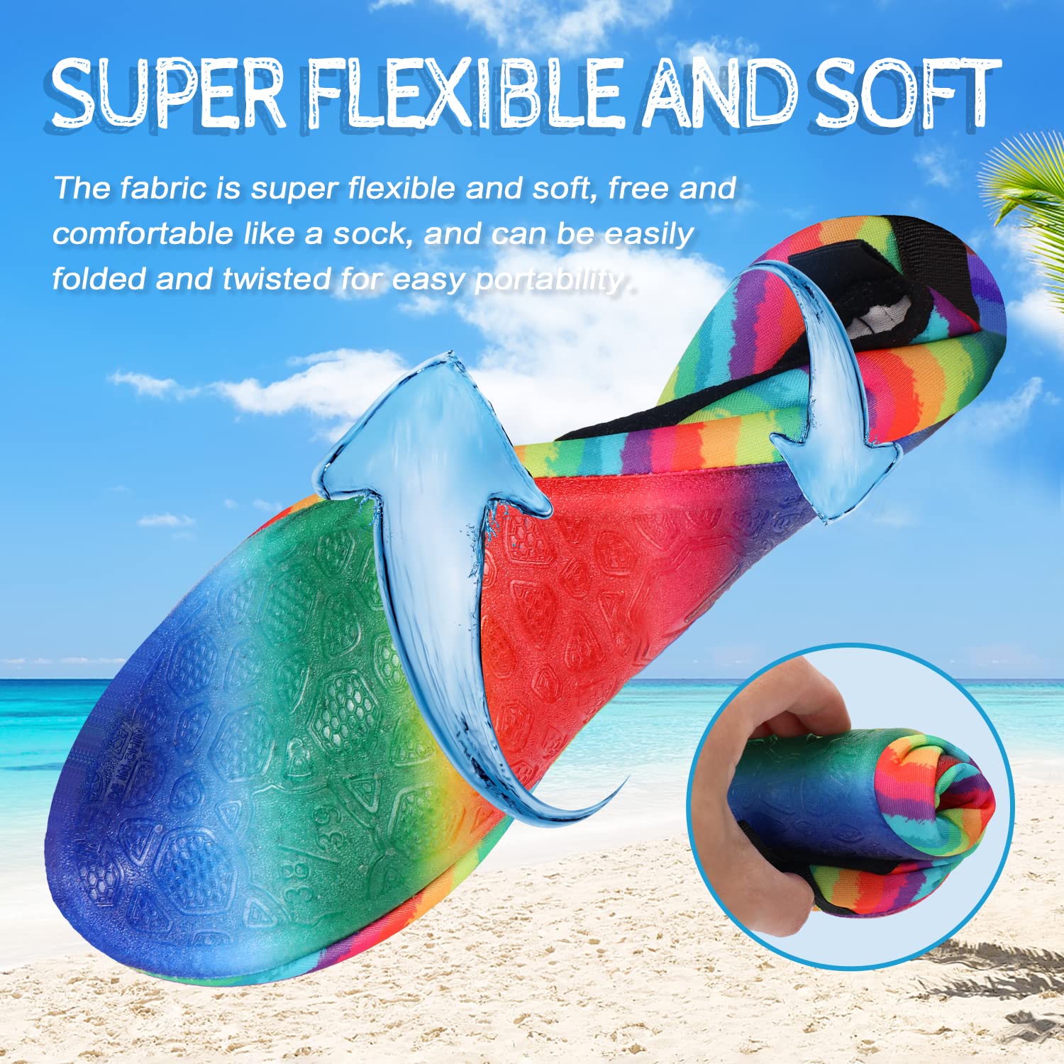 ANLUKE Water Shoes Barefoot Aqua Yoga Socks Quick-Dry Beach Swim Surf Shoes for Women Men Stripe/Rainbow 38/39