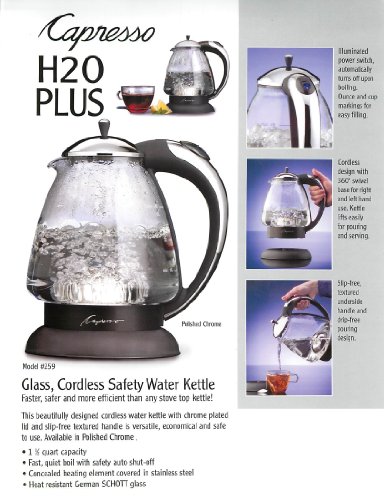 Capresso 259 Water Kettle, 10" x 8.25" x 6.25", Polished Chrome