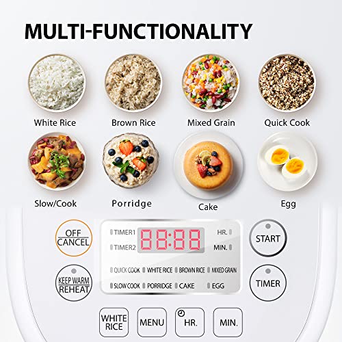 Toshiba Mini Rice Cooker, 3 Cups Uncooked Small Rice Cooker, Steamer & Warmer, With Fuzzy Logic And One-Touch Cooking, 24 Hour Delay Timer And Auto Keep Warm Feature, White