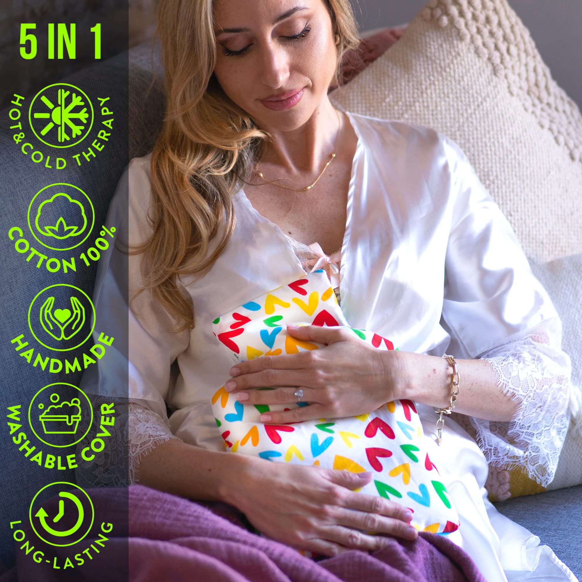 Heating Pads Microwave w/Classic Bottle Shaped - Microwave Heat Pads for Pain Relief (12x8,5 in) - Heat & Cold Pack Microwavable - Washable Cover, 100% Cotton Fabric and Lavender (Hearts)
