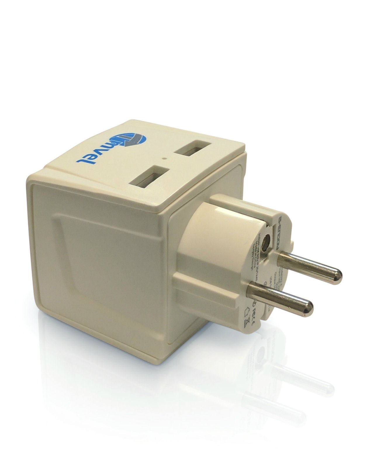 Tmvel 3 in 1 - 2 USB with Universal Input Schuko Travel Adapter Plug with for Grounded Type E/F Germany, France & More for iPhone/iPad, Galaxy & More