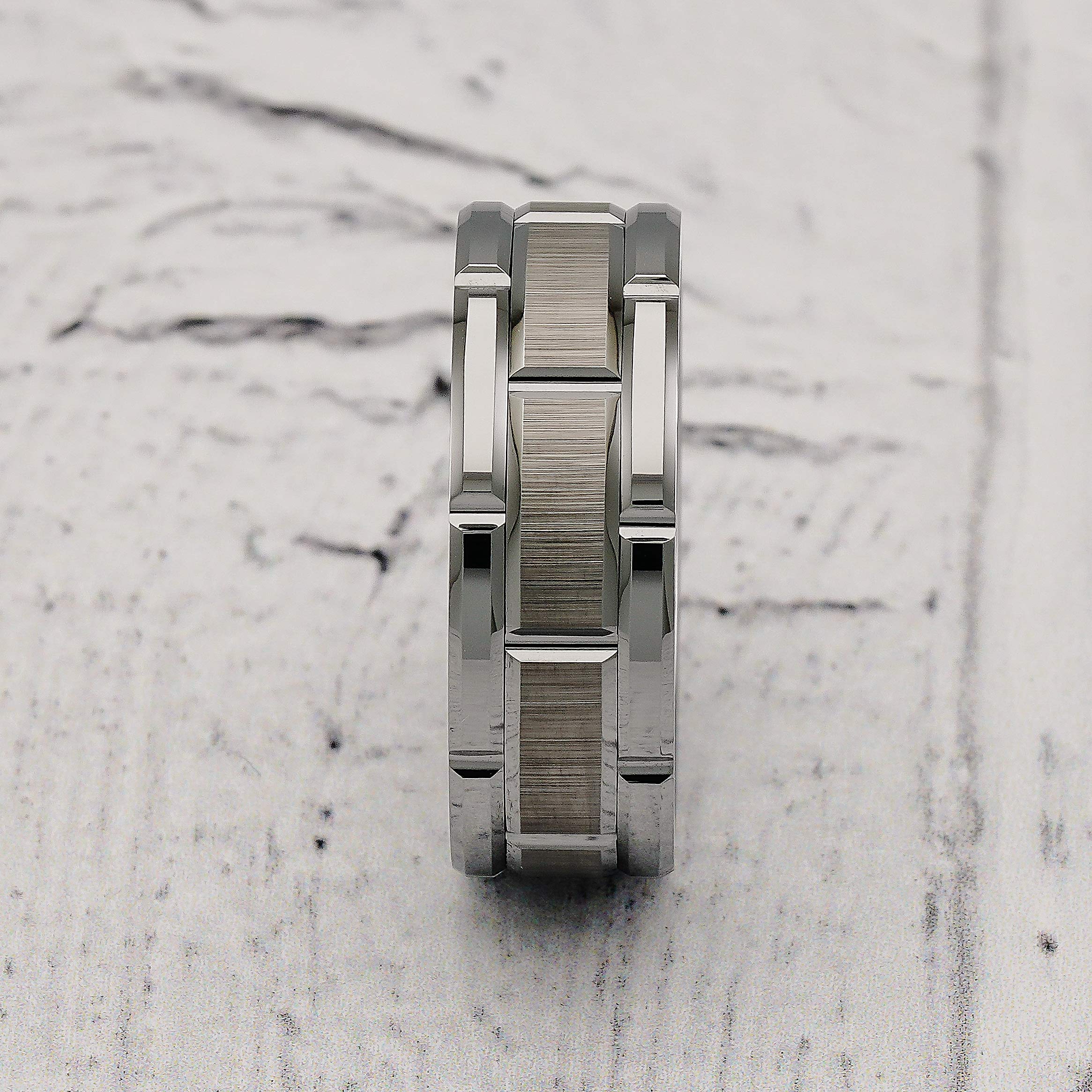 100S JEWELRY Tungsten Rings For Men Wedding Band Silver Brick Pattern Brushed Engagement Promise Size 6-16 (Tungsten, 14.5)