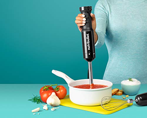 nutribullet Immersion Blender, Handheld Blender, Stainless Steel Blending Arm & Whisk Attachment, For Smoothies, Soups & Dips, 350 Watt, Charcoal Black, NBI50100