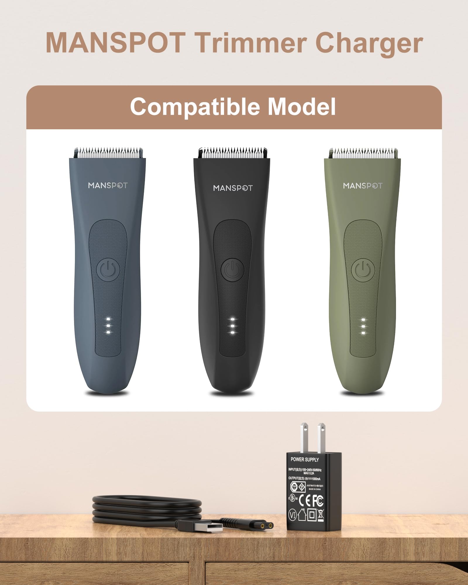 5V Power Cord for MANSPOT Shaver Charger Cord for MANSPOT Trimmer AC Power Adapter Electric Clipper Replacement VHBW