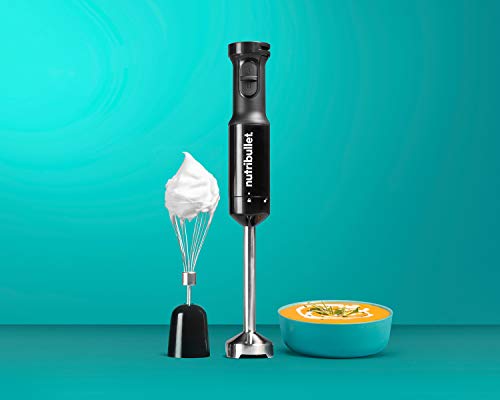 nutribullet Immersion Blender, Handheld Blender, Stainless Steel Blending Arm & Whisk Attachment, For Smoothies, Soups & Dips, 350 Watt, Charcoal Black, NBI50100