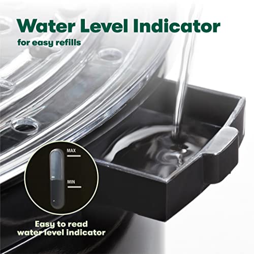 BELLA Two Tier Food Steamer, Healthy, Fast Simultaneous Cooking, Stackable Baskets for Vegetables or Meats, Rice/Grains Tray, Auto Shutoff & Boil Dry Protection, 7.4 QT, Black