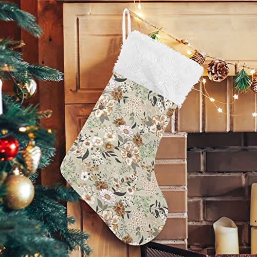 Kigai Christmas Stockings Retro Floral Pattern Large Candy Stockings Stuffers Kids Cute Xmas Sock Decorations 1PC for Home Holiday Party 12" x18"