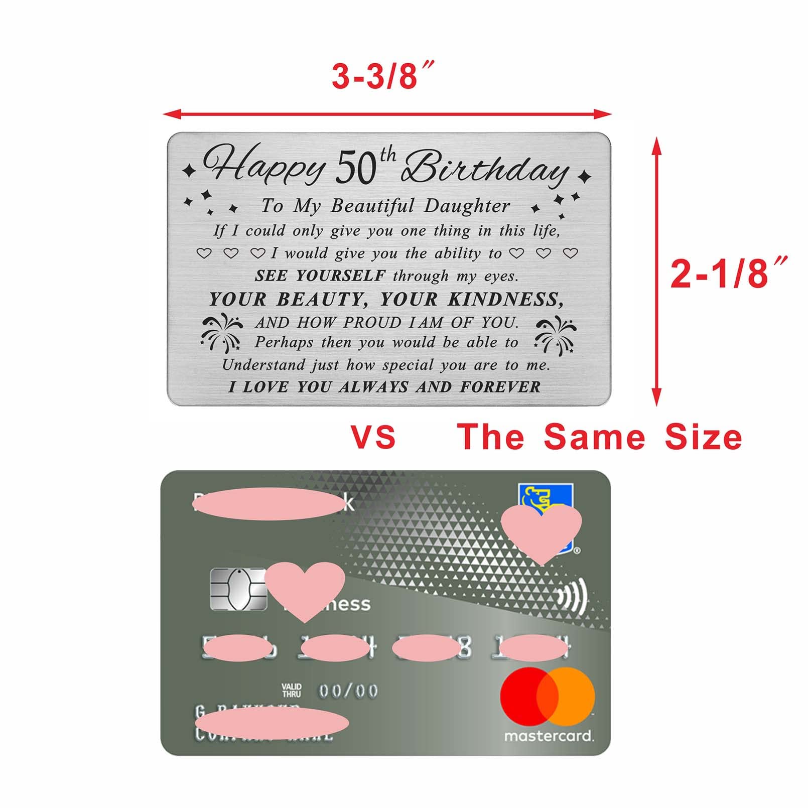 DEGASKEN Daughter 50th Birthday Card - Birthday Gifts for 50 Year Old Daughter - 50th Birthday Decorations for Women, Personalized Engraved Wallet card