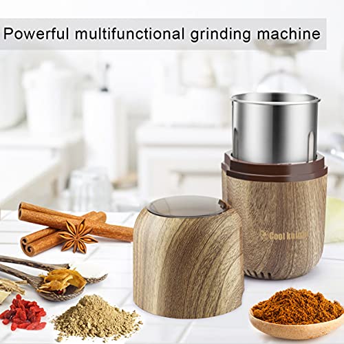 COOL KNIGHT Herb Grinder Electric Spice Grinder [Large Capacity/High Rotating Speed /Electric]--Electric Grinder for Spices and Herbs (Wood grain 2)