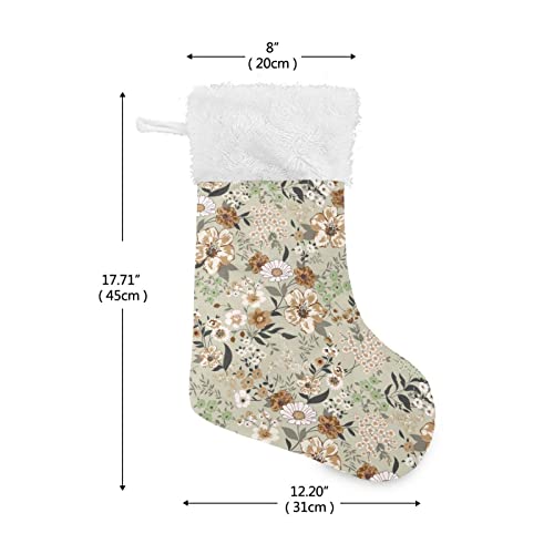 Kigai Christmas Stockings Retro Floral Pattern Large Candy Stockings Stuffers Kids Cute Xmas Sock Decorations 1PC for Home Holiday Party 12" x18"