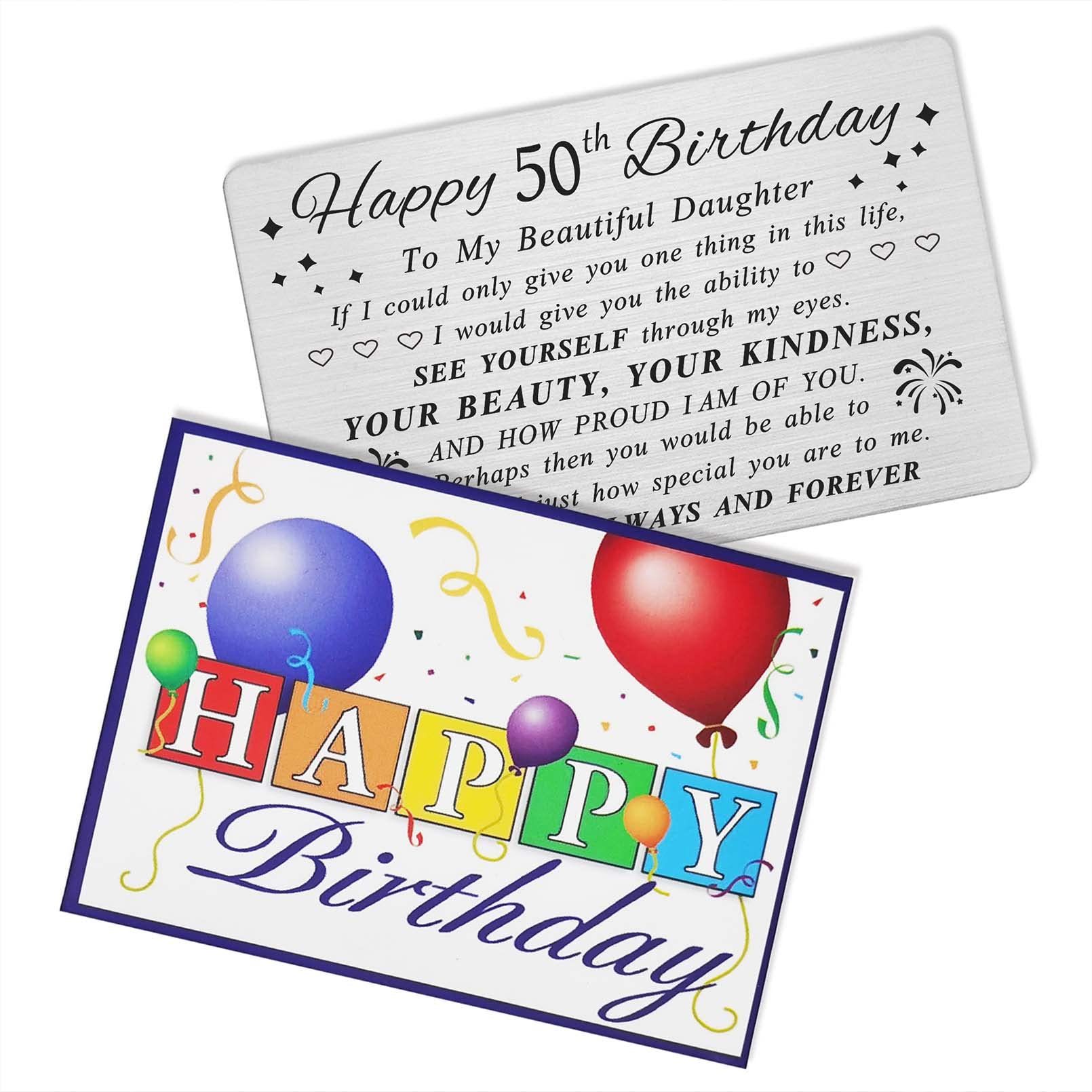 DEGASKEN Daughter 50th Birthday Card - Birthday Gifts for 50 Year Old Daughter - 50th Birthday Decorations for Women, Personalized Engraved Wallet card