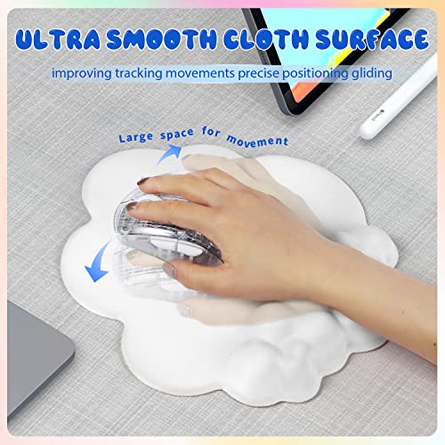 Gaming Mouse Pad Wrist Rest,Ergonomic Cloud Wrist Rest Mousepad with Gel Memory Foam,Non-Slip Rubber Base,Comfortable Mouse Pad for Home Office,Laptop,Mac,Lightweight,Easy Pain Relief (Cloud White)
