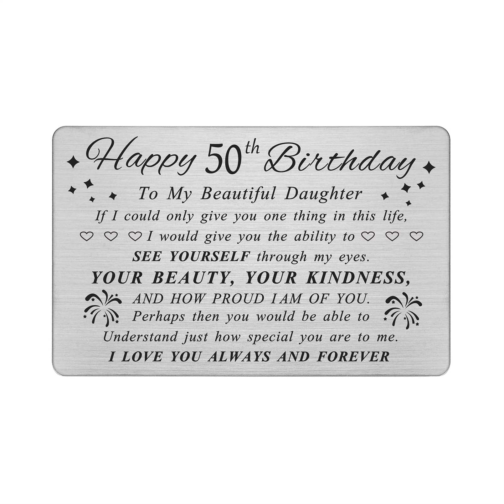 DEGASKEN Daughter 50th Birthday Card - Birthday Gifts for 50 Year Old Daughter - 50th Birthday Decorations for Women, Personalized Engraved Wallet card
