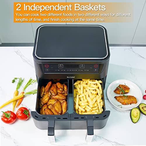 Air Fryer, 8 Quart Dual Zone Air Fryers Oilless Cooker with 2 Independent Nonstick Frying Baskets, 6-in-1 Cooking Functions Airfryer, Black