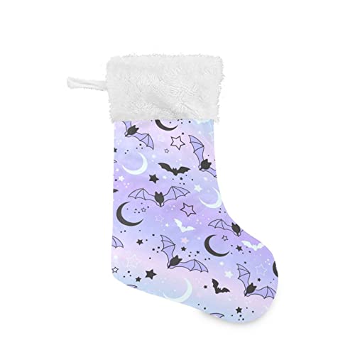 Kigai Christmas Stockings Cute Bats Starry Sky Large Candy Stockings Stuffers Kids Cute Xmas Sock Decorations 1PC for Home Holiday Party 12" x18"