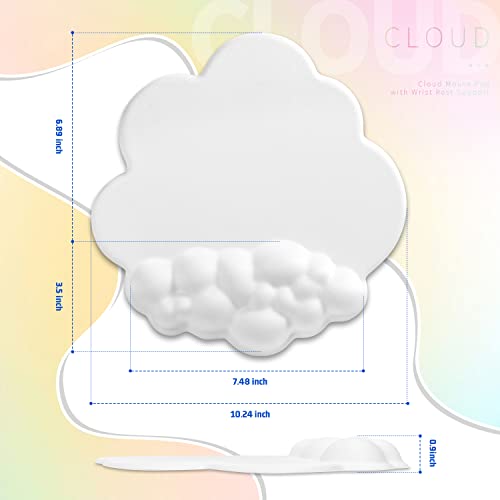 Gaming Mouse Pad Wrist Rest,Ergonomic Cloud Wrist Rest Mousepad with Gel Memory Foam,Non-Slip Rubber Base,Comfortable Mouse Pad for Home Office,Laptop,Mac,Lightweight,Easy Pain Relief (Cloud White)