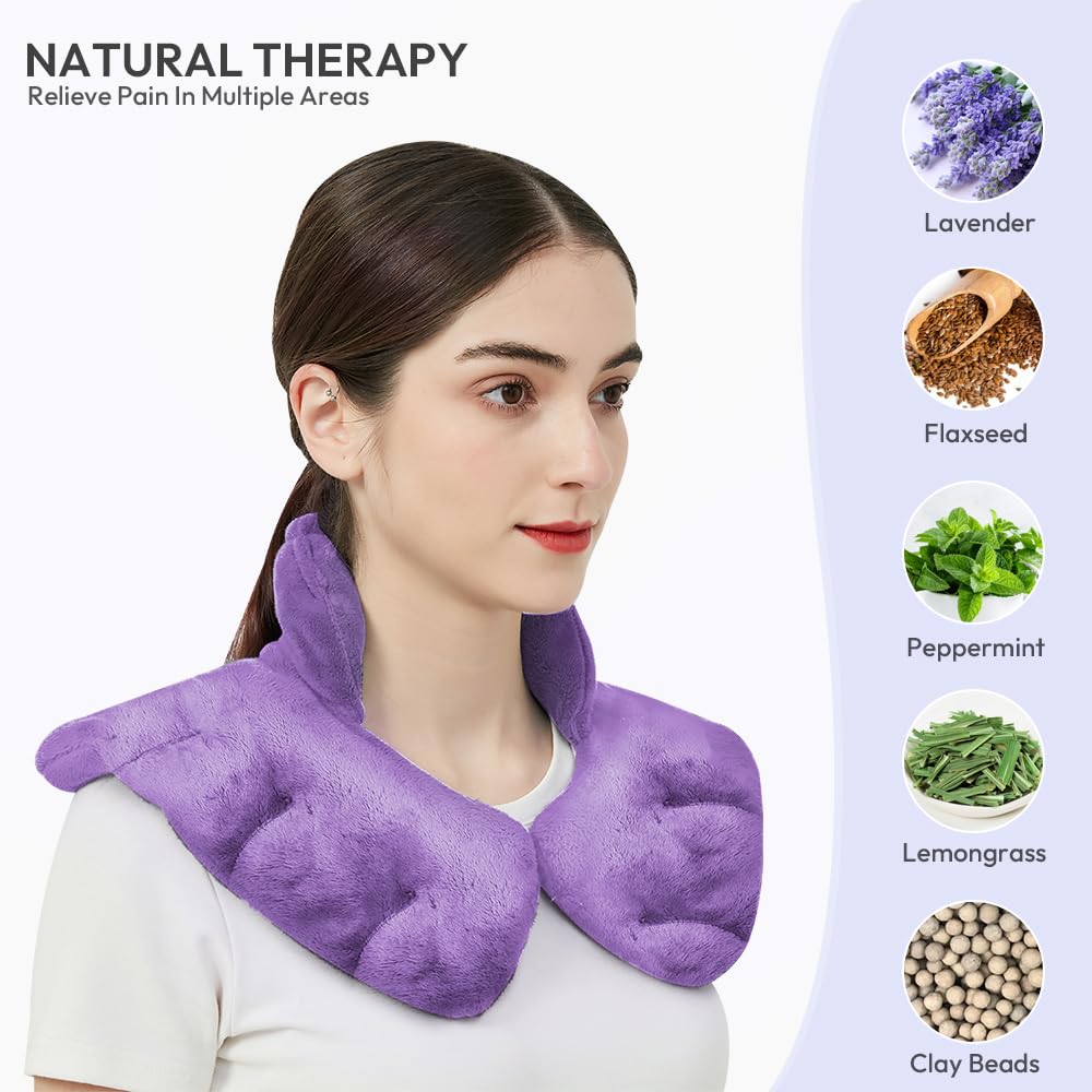 MEISENHOME Microwavable Heating Pad for Neck and Shoulders, Weighted Microwave Moist Neck Wrap for Pain Relief Sore Muscle Stress Tension, Heated Wrap with Aromatherapy, Hot & Cold Compress, Purple