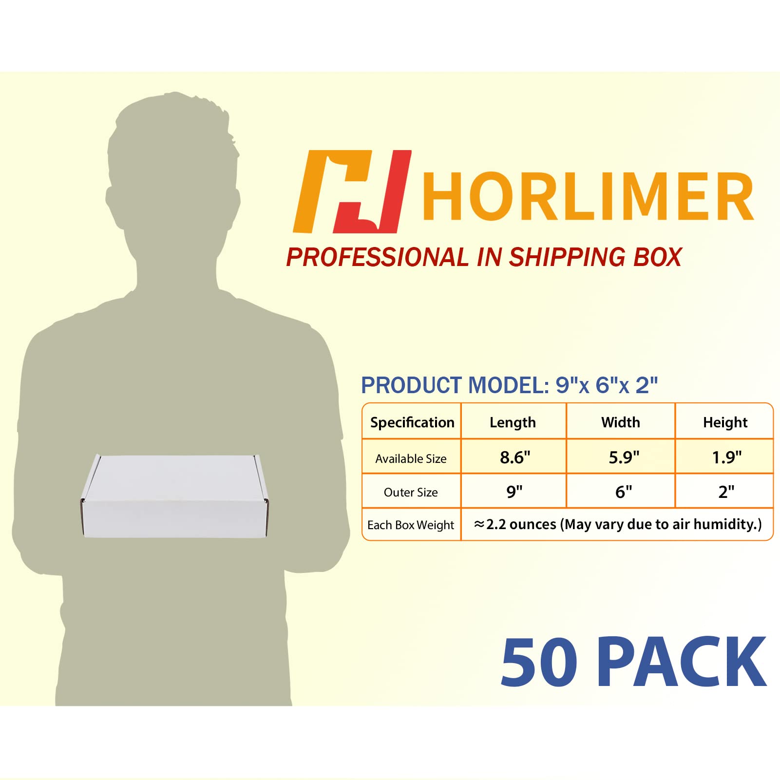 HORLIMER 9x6x2 inches Shipping Boxes Set of 50, White Corrugated Cardboard Box Literature Mailer