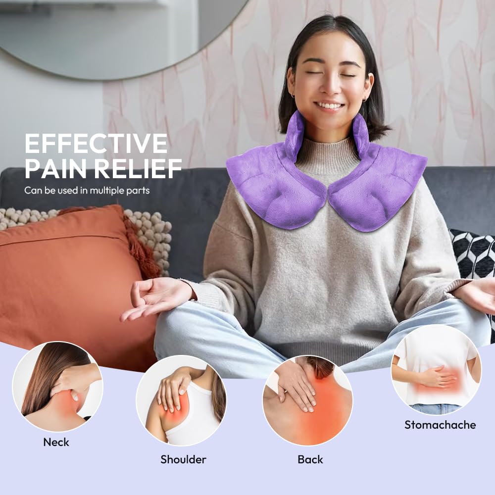 MEISENHOME Microwavable Heating Pad for Neck and Shoulders, Weighted Microwave Moist Neck Wrap for Pain Relief Sore Muscle Stress Tension, Heated Wrap with Aromatherapy, Hot & Cold Compress, Purple