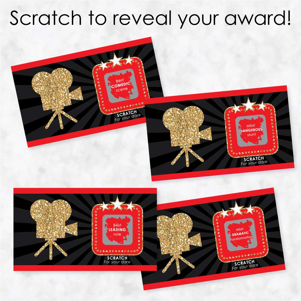 Big Dot of Happiness Red Carpet Hollywood - Movie Night Party Game Award Scratch Off Cards - 22 Count