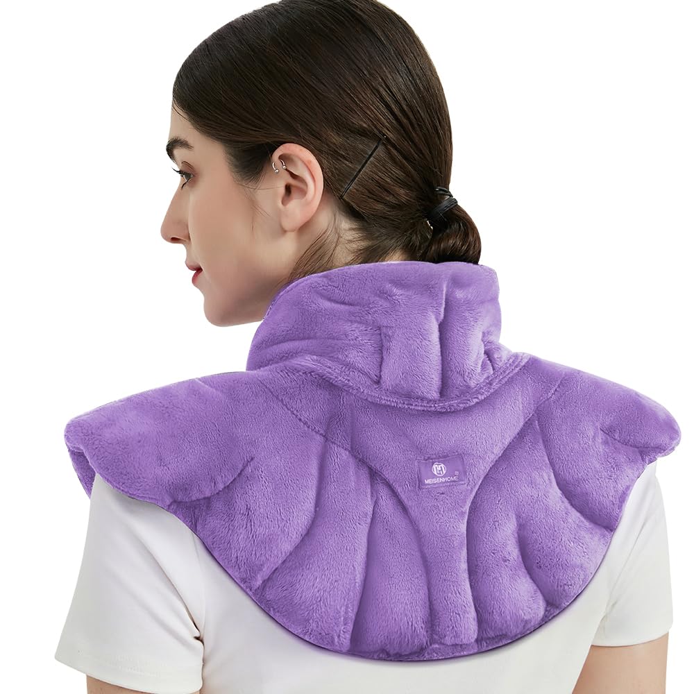 MEISENHOME Microwavable Heating Pad for Neck and Shoulders, Weighted Microwave Moist Neck Wrap for Pain Relief Sore Muscle Stress Tension, Heated Wrap with Aromatherapy, Hot & Cold Compress, Purple