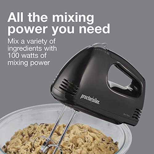 Proctor Silex Easy Mix 5-Speed Electric Hand Mixer with Bowl Rest, Compact and Lightweight, Black