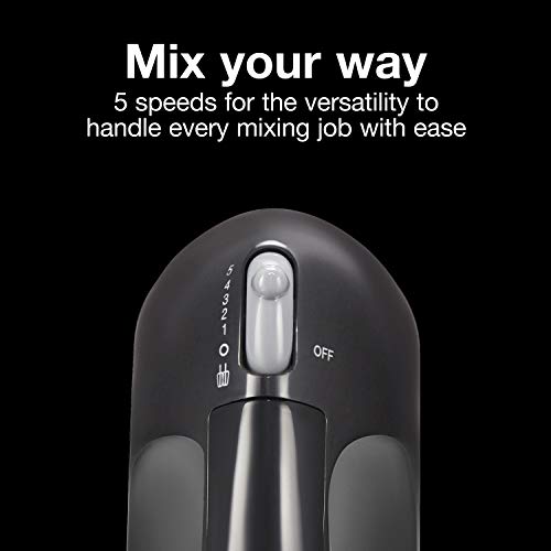 Proctor Silex Easy Mix 5-Speed Electric Hand Mixer with Bowl Rest, Compact and Lightweight, Black