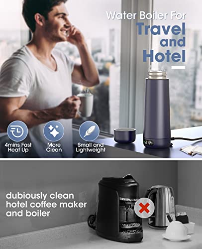 Travel Kettle, Portable Electric Kettle Small Water Boiler for Travel and Work, with Temperature Control and LCD Display, 370ML
