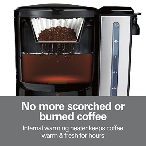 Hamilton Beach Brewstation Programmable Dispensing Drip Coffee Maker with 12 Cup Internal Brew Pot, Removable Reservoir, Black & Stainless Steel