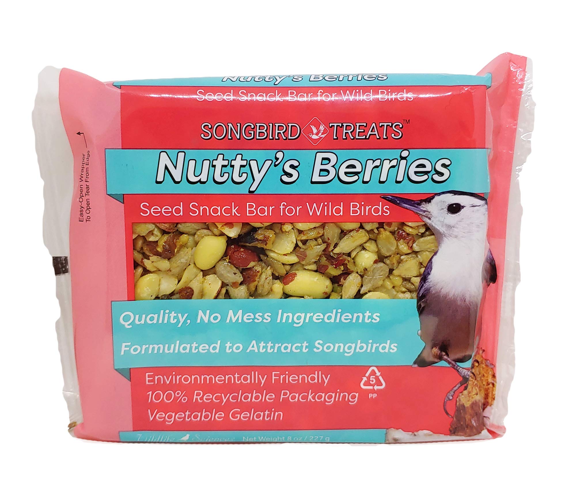 Songbird Treats Seed Bars | 12 Pack of 8 oz Bird Seed Cakes for Wild Birds (Nutty's Berries)