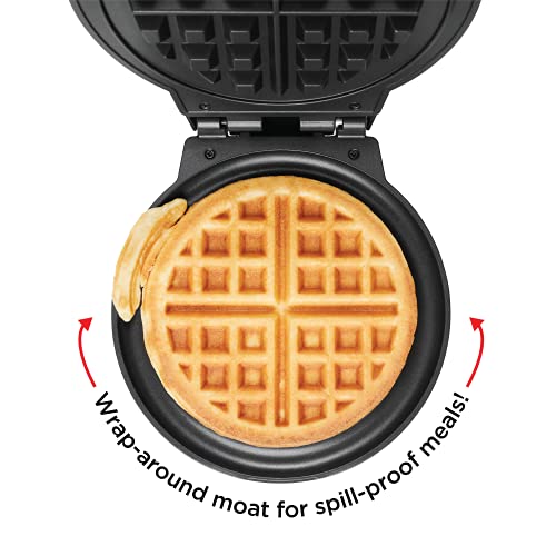 Chefman Anti-Overflow Belgian Waffle Maker w/Shade Selector, Temperature Control, Mess Free Moat, Round Iron w/Nonstick Plates & Cool Touch Handle, Measuring Cup Included, Black