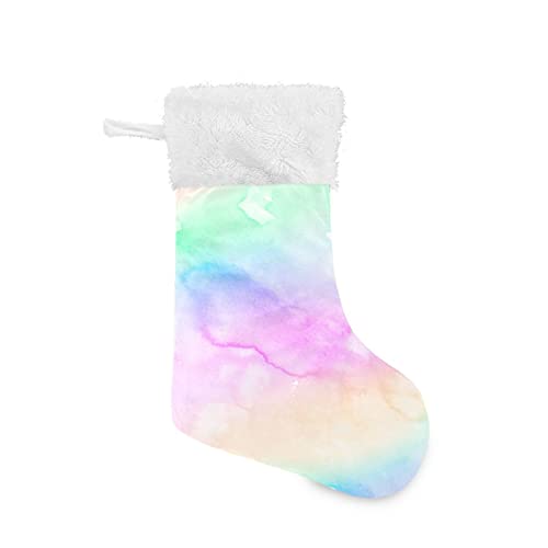 Kigai Christmas Stockings Watercolor Rainbow Large Candy Stockings Stuffers Kids Cute Xmas Sock Decorations 1PC for Home Holiday Party 12" x18"