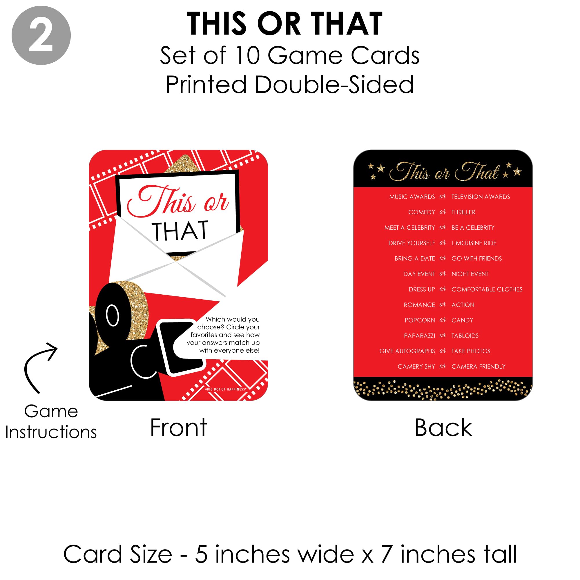 Big Dot of Happiness Red Carpet Hollywood - 4 Movie Night Party Games - 10 Cards Each - Gamerific Bundle